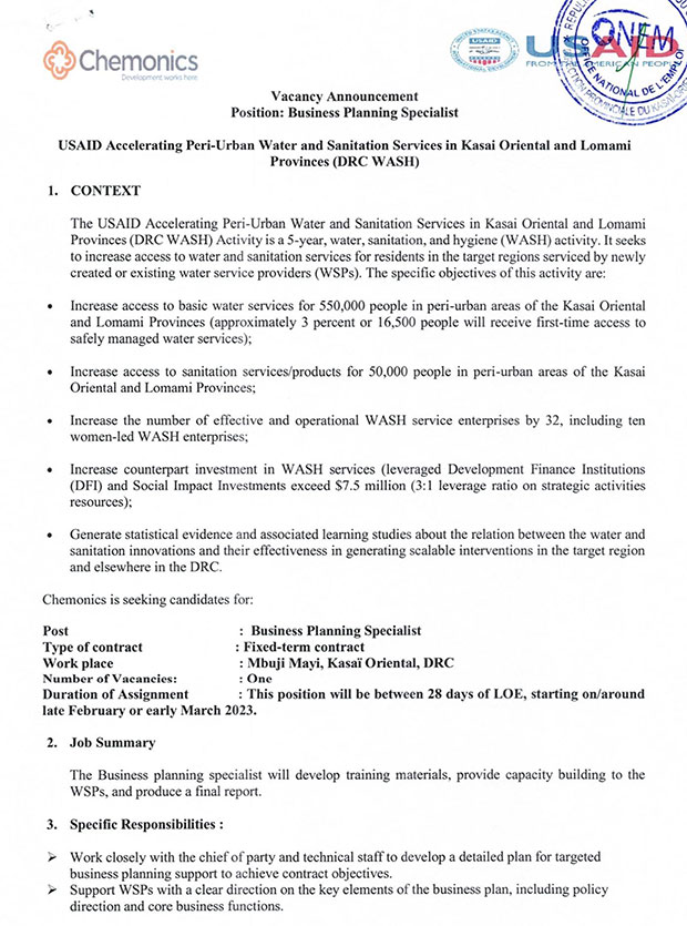 mediacongo.net - Offre d'emploi - Business Planning Specialist