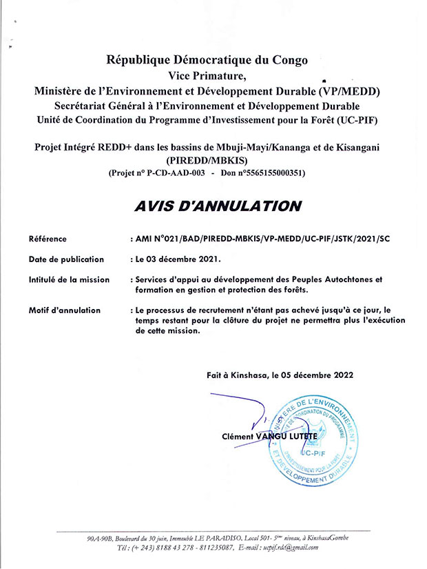 mediacongo.net - Offre d'emploi - AVIS D'ANNULATION : Services d'appui au développement des ...