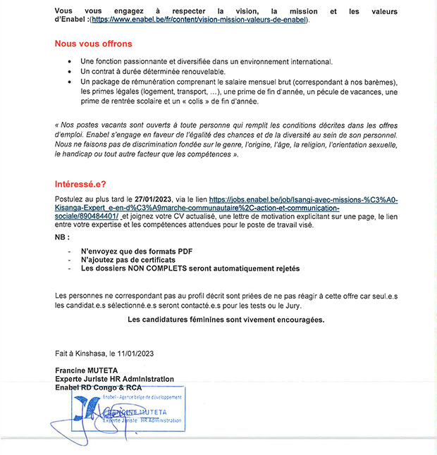 mediacongo.net - Offre d'emploi - Expert en Démarche communautaire