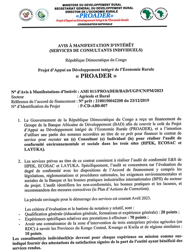 mediacongo.net - Offre d'emploi - Consultant(e) individuel(le) pour réaliser l'audit de ...