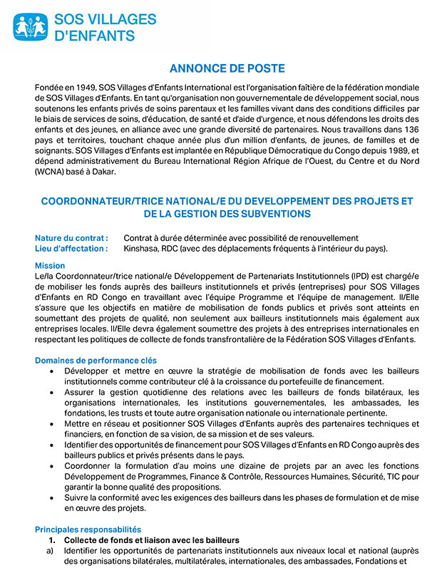 mediacongo.net - Offre d'emploi - Coordonnateur(trice) national(e) du ...