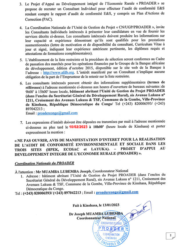 mediacongo.net - Offre d'emploi - Consultant(e) individuel(le) pour réaliser l'audit de ...