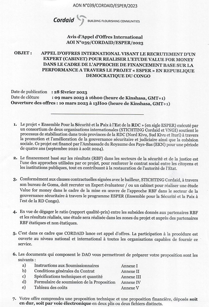 mediacongo.net - Offre d'emploi - Expert évaluateur /ou Cabinet pour réaliser une étude Value ...