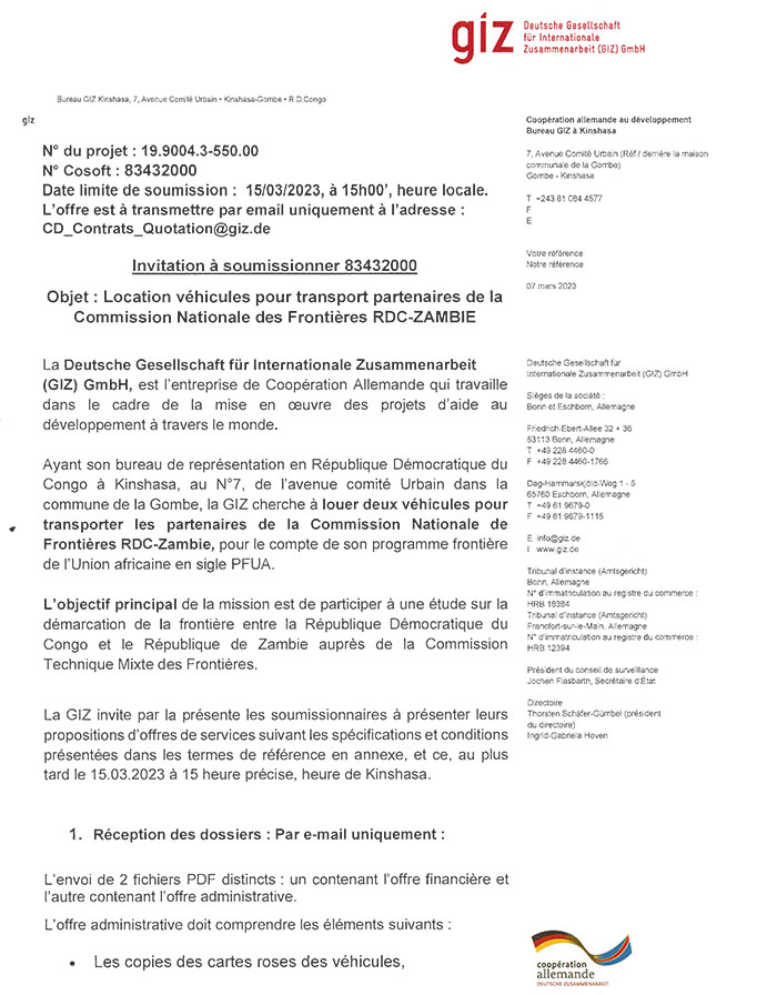 mediacongo.net - Offre d'emploi - Location véhicules pour transport ...