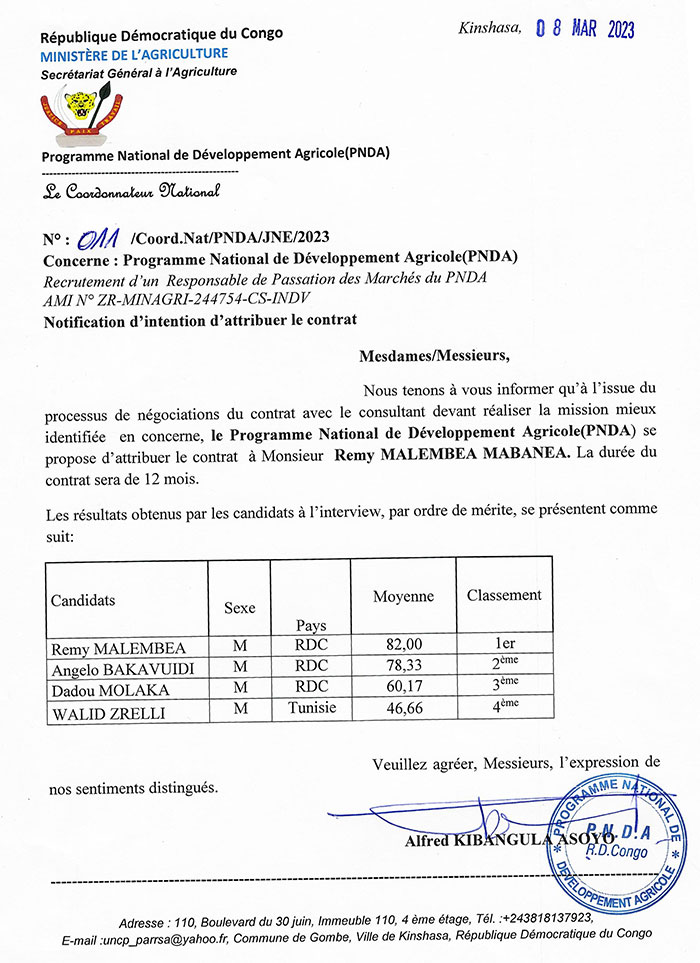 mediacongo.net - Offre d'emploi - Notification d'intention d'attribuer ... mediacongo.net - Offre d'emploi - Notification d'intention d'attribuer ...