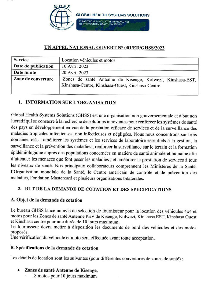 mediacongo.net - Offre d'emploi - Location véhicules et motos