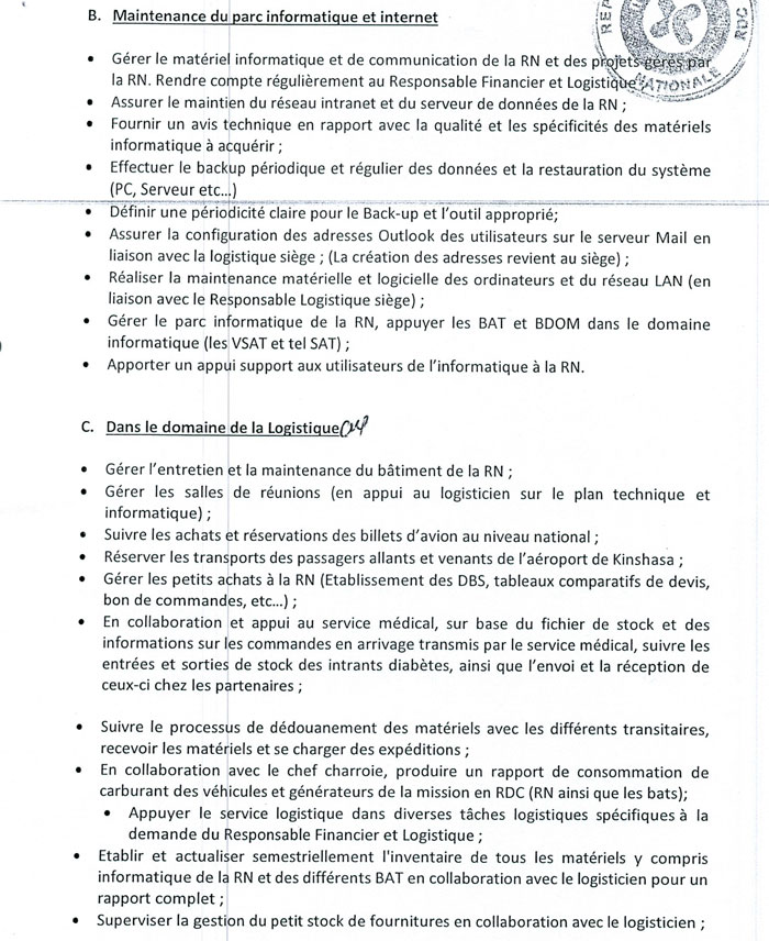 mediacongo.net - Offre d'emploi - Chargé de l'IT et Assistant logistique