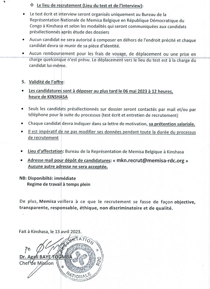 mediacongo.net - Offre d'emploi - Chargé de l'IT et Assistant logistique