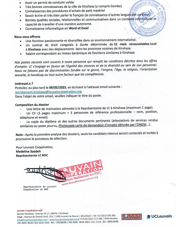 mediacongo.net - Offre d'emploi - Chauffeur(e) logisticien(ne)