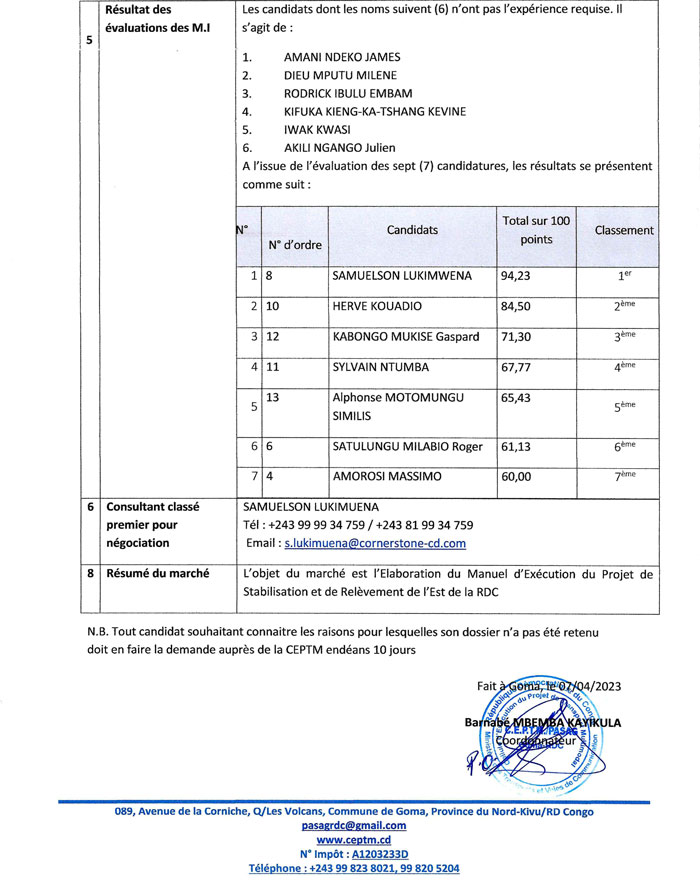 mediacongo.net - Offre d'emploi - Résultats provisoires d'évaluation : Consultant individuel ...