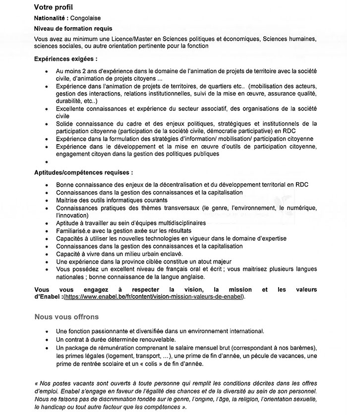 mediacongo.net - Offre d'emploi - Chargé d'animation de projets citoyens