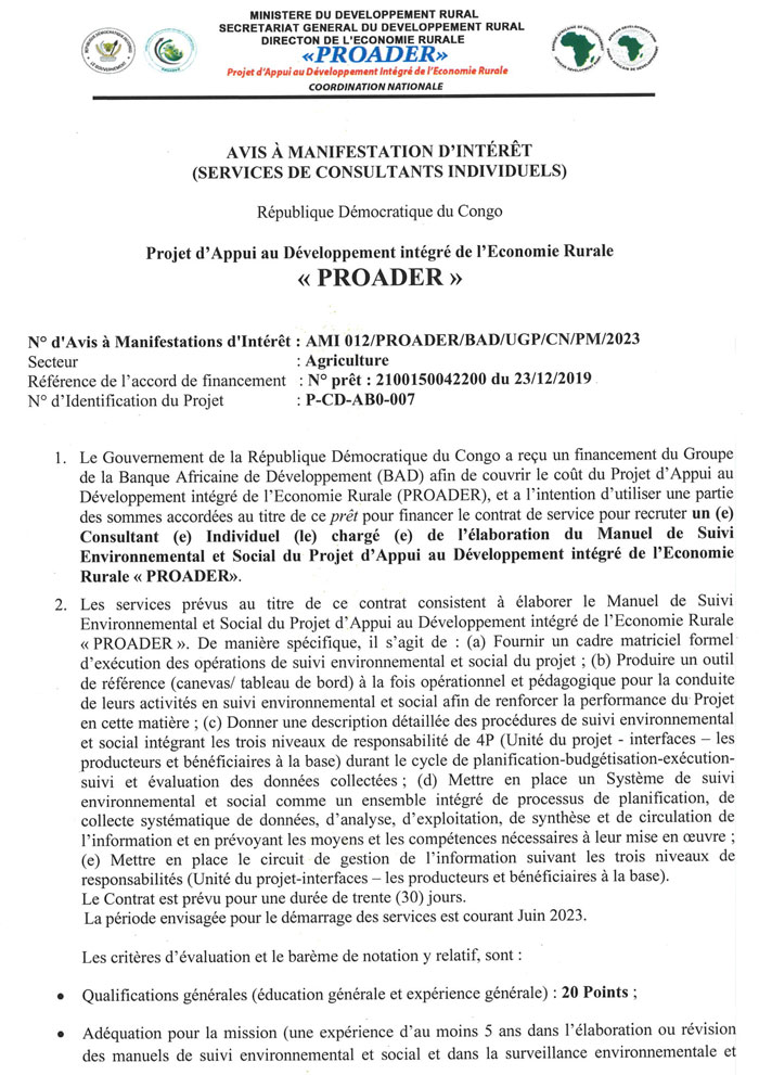 mediacongo.net - Offre d'emploi - Consultant(e) individuel(le) chargé(e) de l'élaboration du ...