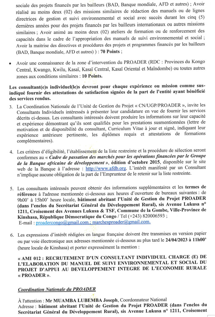 mediacongo.net - Offre d'emploi - Consultant(e) individuel(le) chargé(e) de l'élaboration du ...