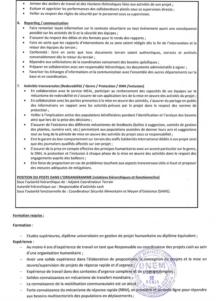 mediacongo.net - Offre d'emploi - Responsable programme Cash