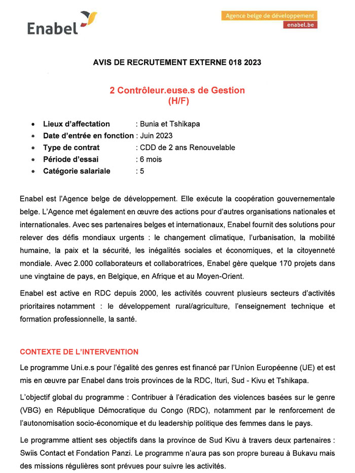 mediacongo.net - Offre d'emploi - Contrôleur(euse)s de Gestion