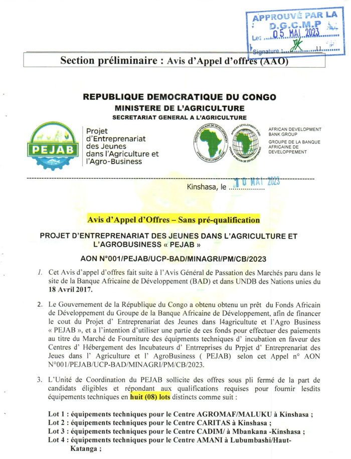mediacongo.net - Offre d'emploi - Marché de Fourniture des équipements ... mediacongo.net - Offre d'emploi - Marché de Fourniture des équipements ...