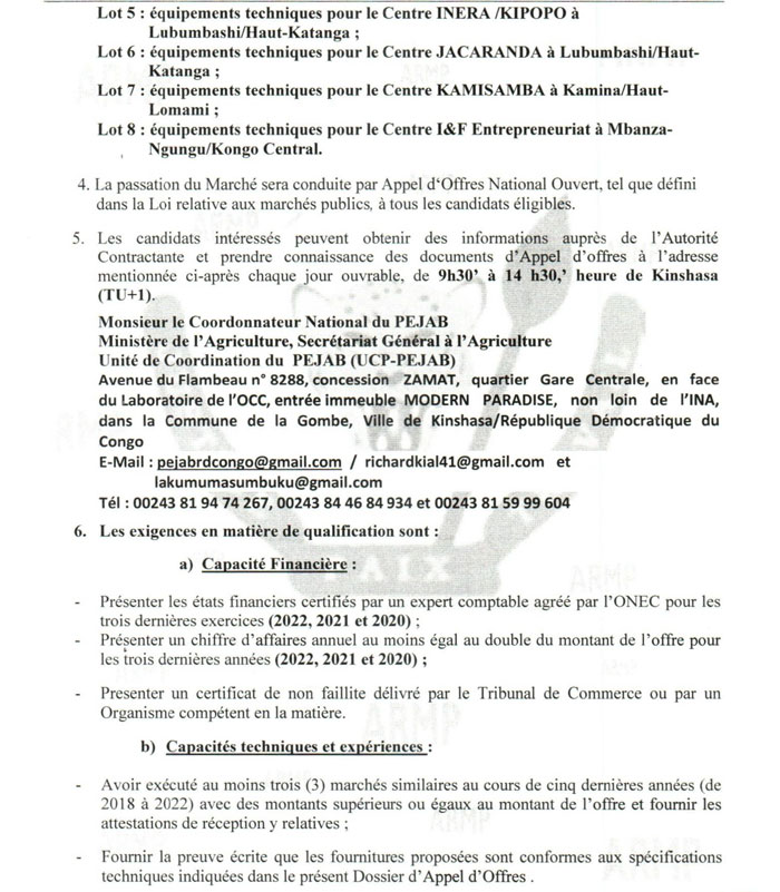 mediacongo.net - Offre d'emploi - Marché de Fourniture des équipements ... mediacongo.net - Offre d'emploi - Marché de Fourniture des équipements ...