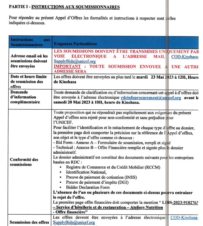 mediacongo.net - Offre d'emploi - Fourniture de services d'hôtellerie ...