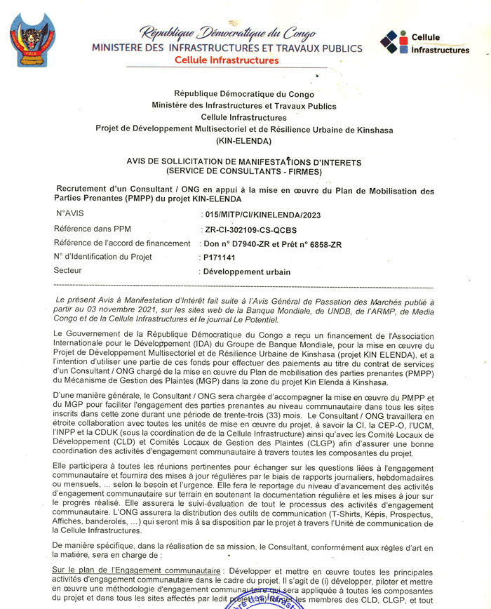 mediacongo.net - Offre d'emploi - Consultant / ONG en appui à la mise ...