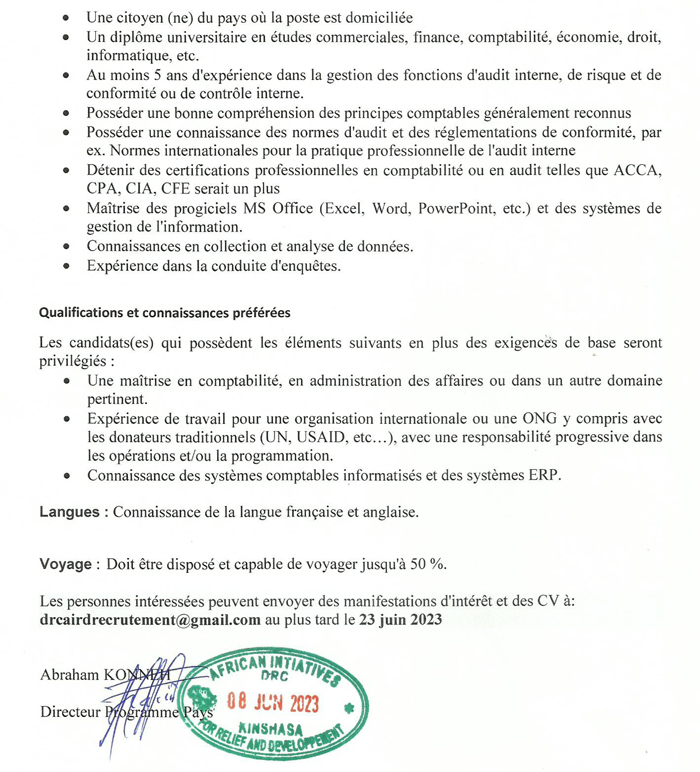 mediacongo.net - Offre d'emploi - Responsable des risques et de la Conformité