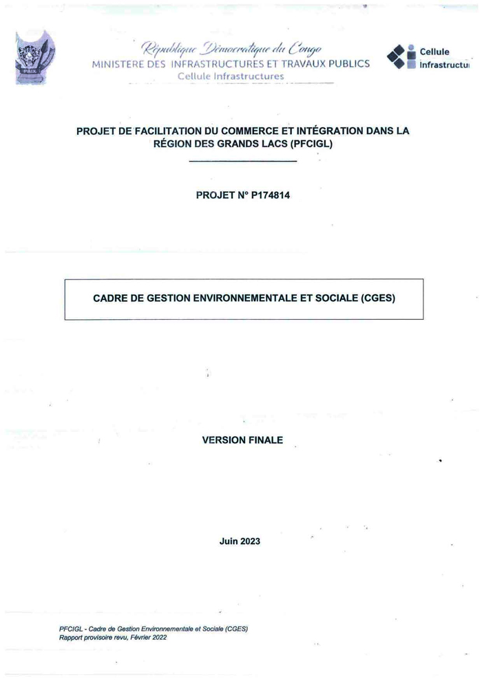 Page de garde du Cadre de Gestion Environnementale et Sociale (CGES) du ...