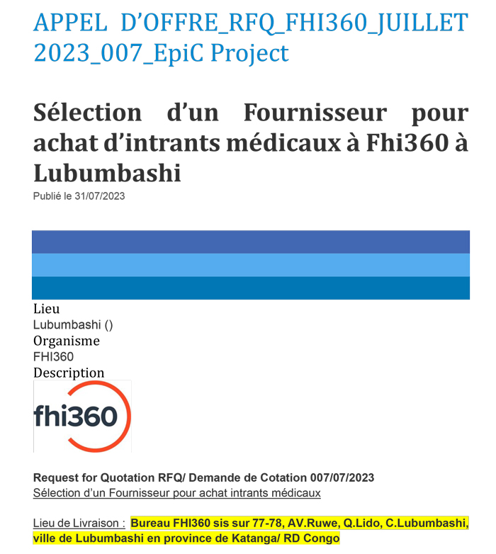 mediacongo.net - Offre d'emploi - Sélection d'un Fournisseur pour achat ...