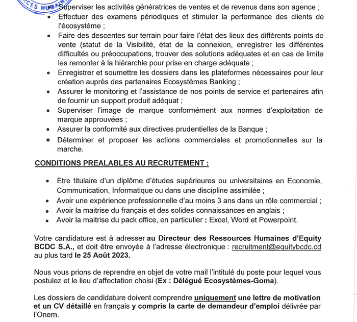 mediacongo.net - Offre d'emploi - Délégué commercial Ecosystème