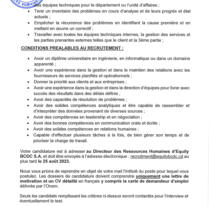 mediacongo.net - Offre d'emploi - Responsable de gestionnaire des problèmes