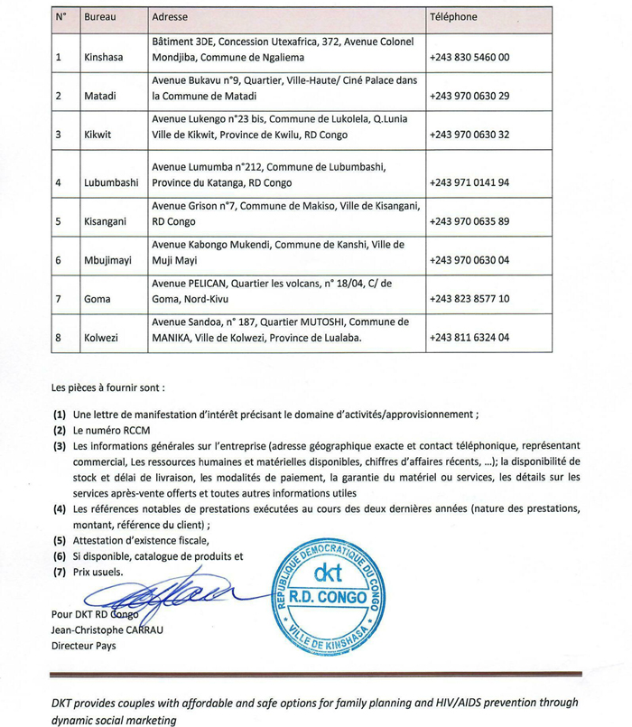 mediacongo.net - Offre d'emploi - Sélection des fournisseurs agréés pour la période u 1er ...