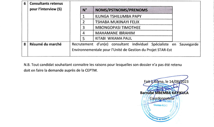 mediacongo.net - Offre d'emploi - Résultats provisoires d'évaluation : Consultant(e) individuel ...