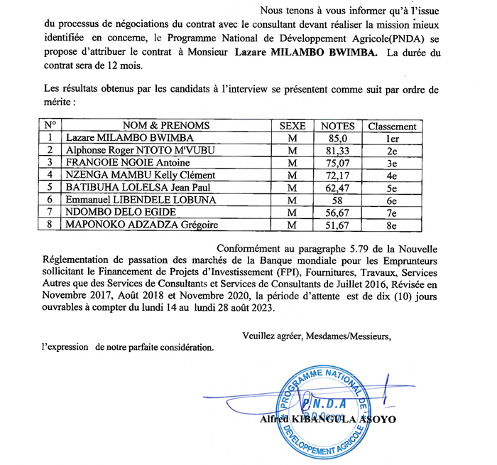 mediacongo.net - Offre d'emploi - ATTRIBUTION DE CONTRAT : Expert Agronome ou d'un Agroéconomiste