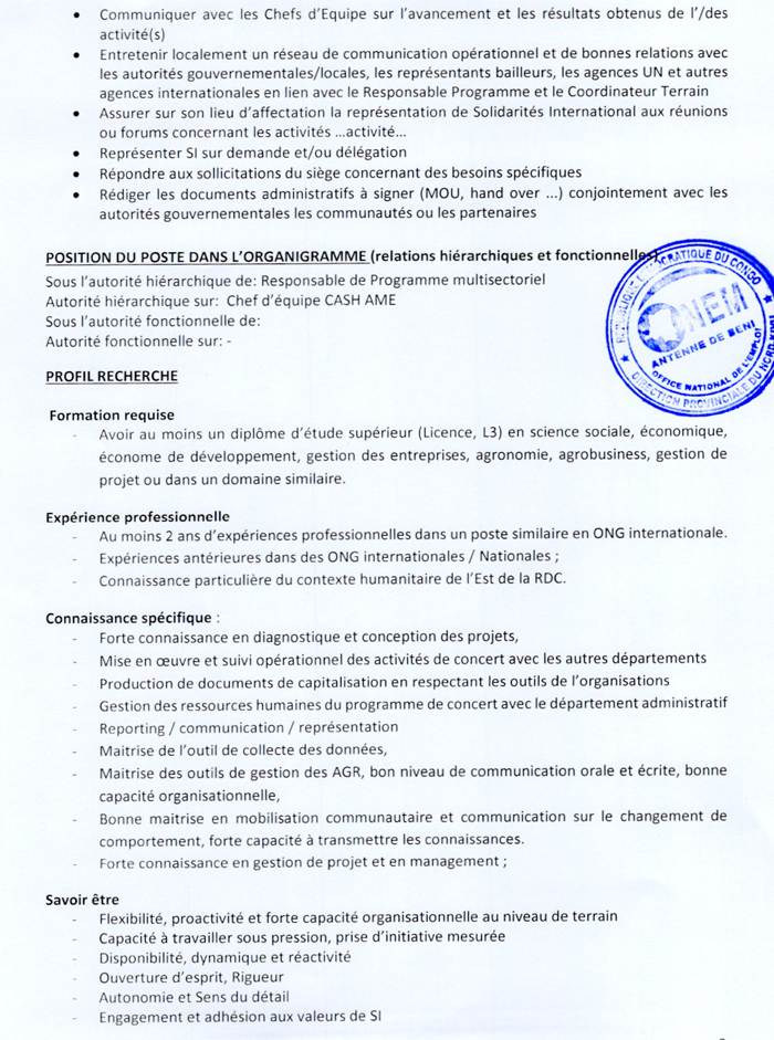mediacongo.net - Offre d'emploi - Responsable d'activité CASH AME