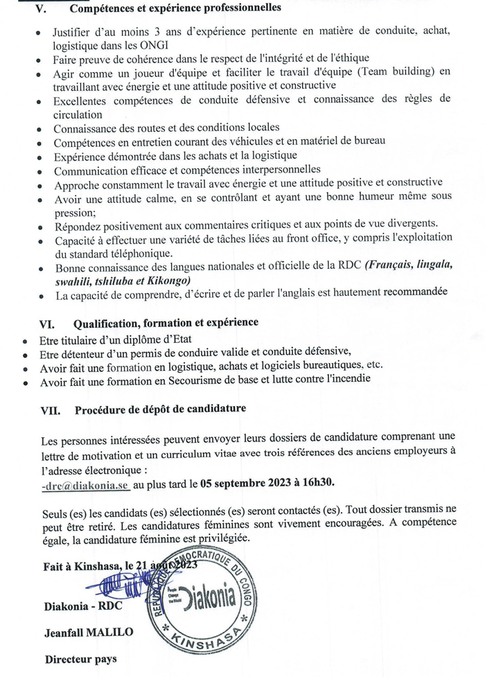 mediacongo.net - Offre d'emploi - Assistant Logistique