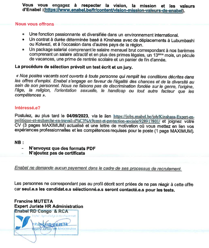 mediacongo.net - Offre d'emploi - Expert en politique et recherche en travail décent et ...