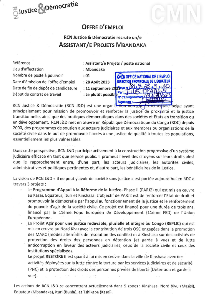 mediacongo.net - Offre d'emploi - Assistant(e) Projets