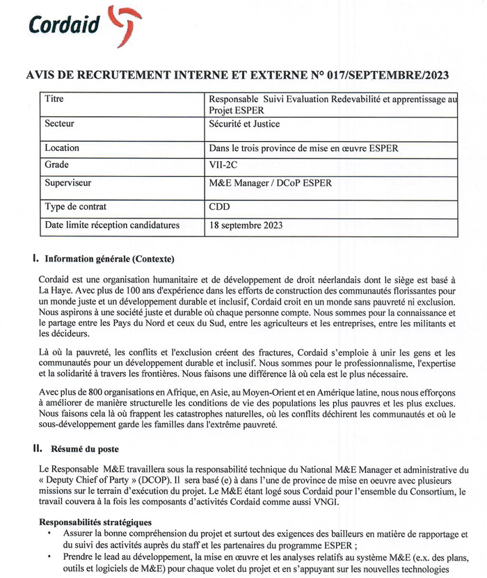 mediacongo.net - Offre d'emploi - Responsable Suivi Evaluation Redevabilité et apprentissage au ...