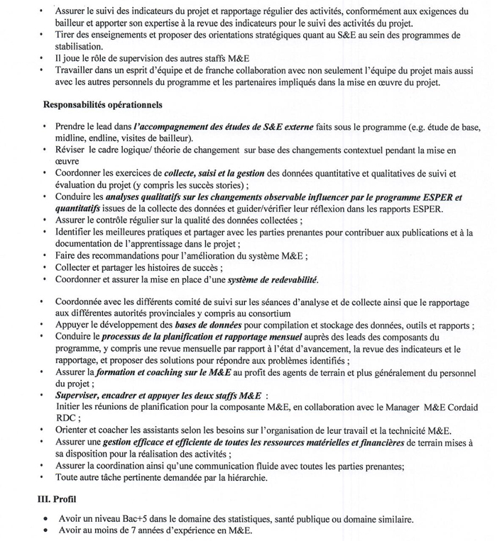 mediacongo.net - Offre d'emploi - Responsable Suivi Evaluation Redevabilité et apprentissage au ...