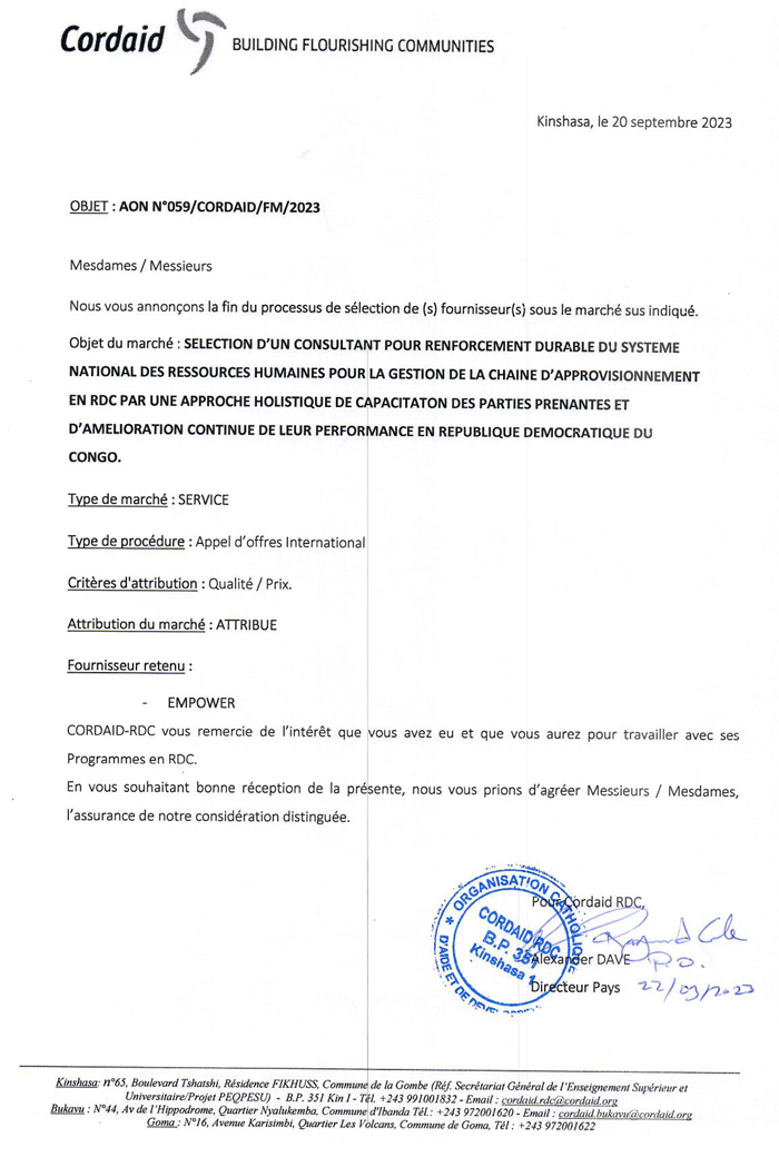 mediacongo.net - Offre d'emploi - ATTRIBUTION DE MARCHE : Consultant ... mediacongo.net - Offre d'emploi - ATTRIBUTION DE MARCHE : Consultant ...