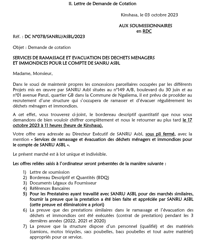 mediacongo.net - Offre d'emploi - Service de ramassage et évacuation ...