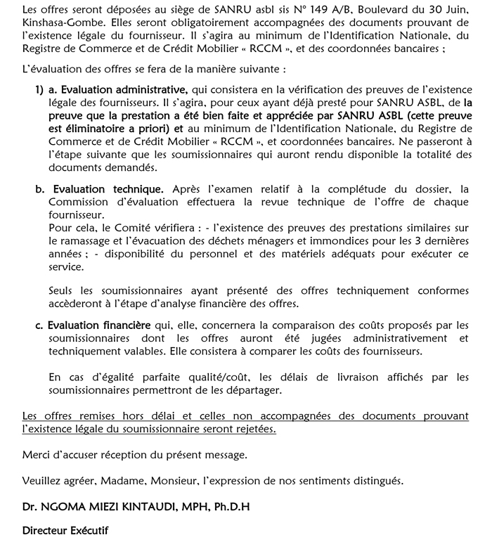 mediacongo.net - Offre d'emploi - Service de ramassage et évacuation ...