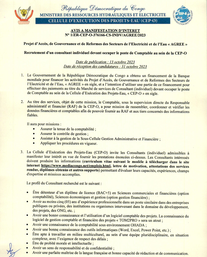 mediacongo.net - Offre d'emploi - Comptable