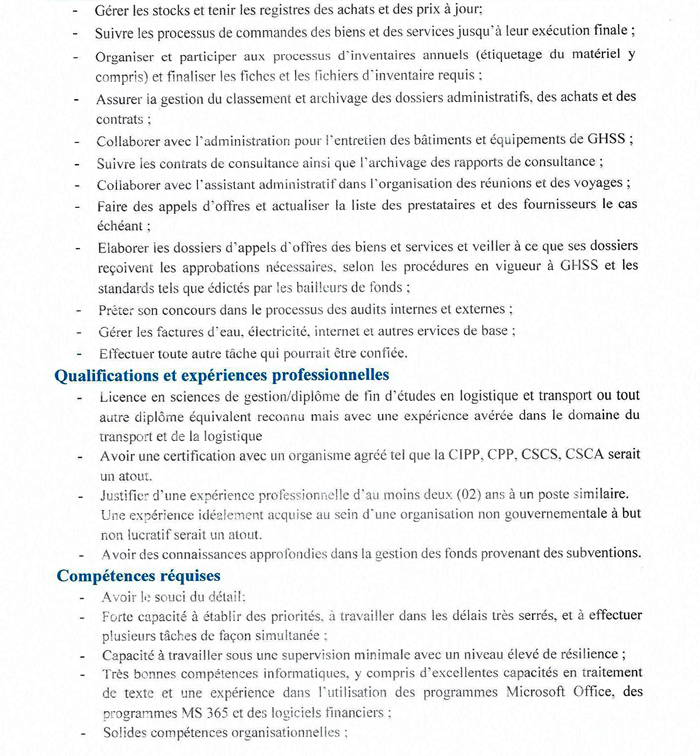 mediacongo.net - Offre d'emploi - Chargé(e) des achats et de la logistique
