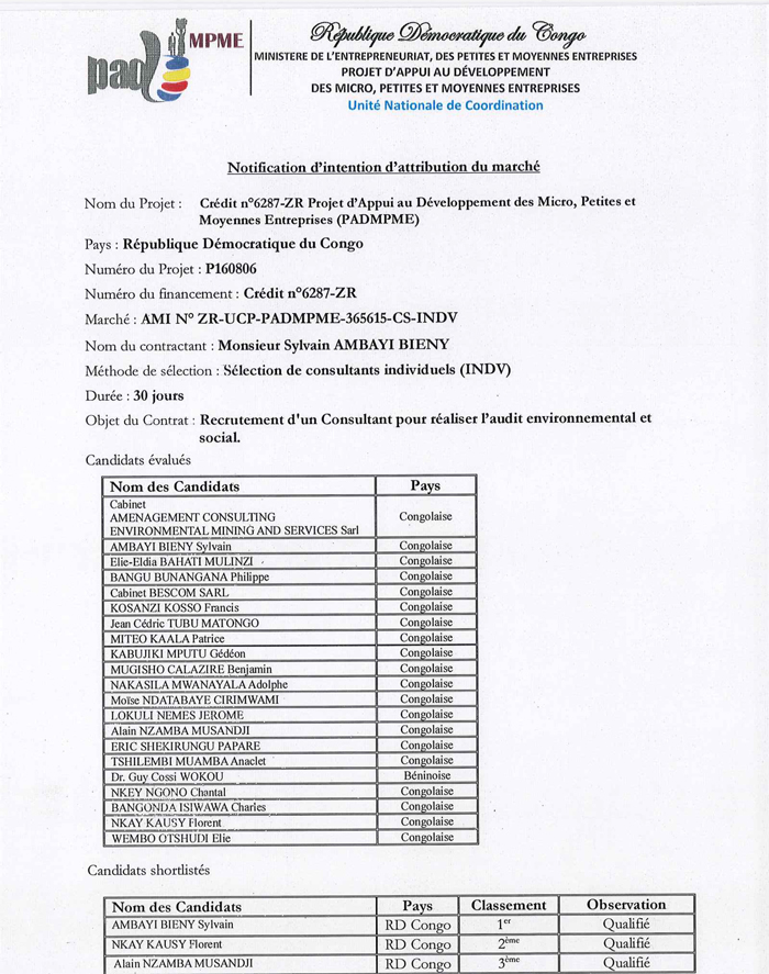 mediacongo.net - Offre d'emploi - Notification d'intention d ... mediacongo.net - Offre d'emploi - Notification d'intention d ...