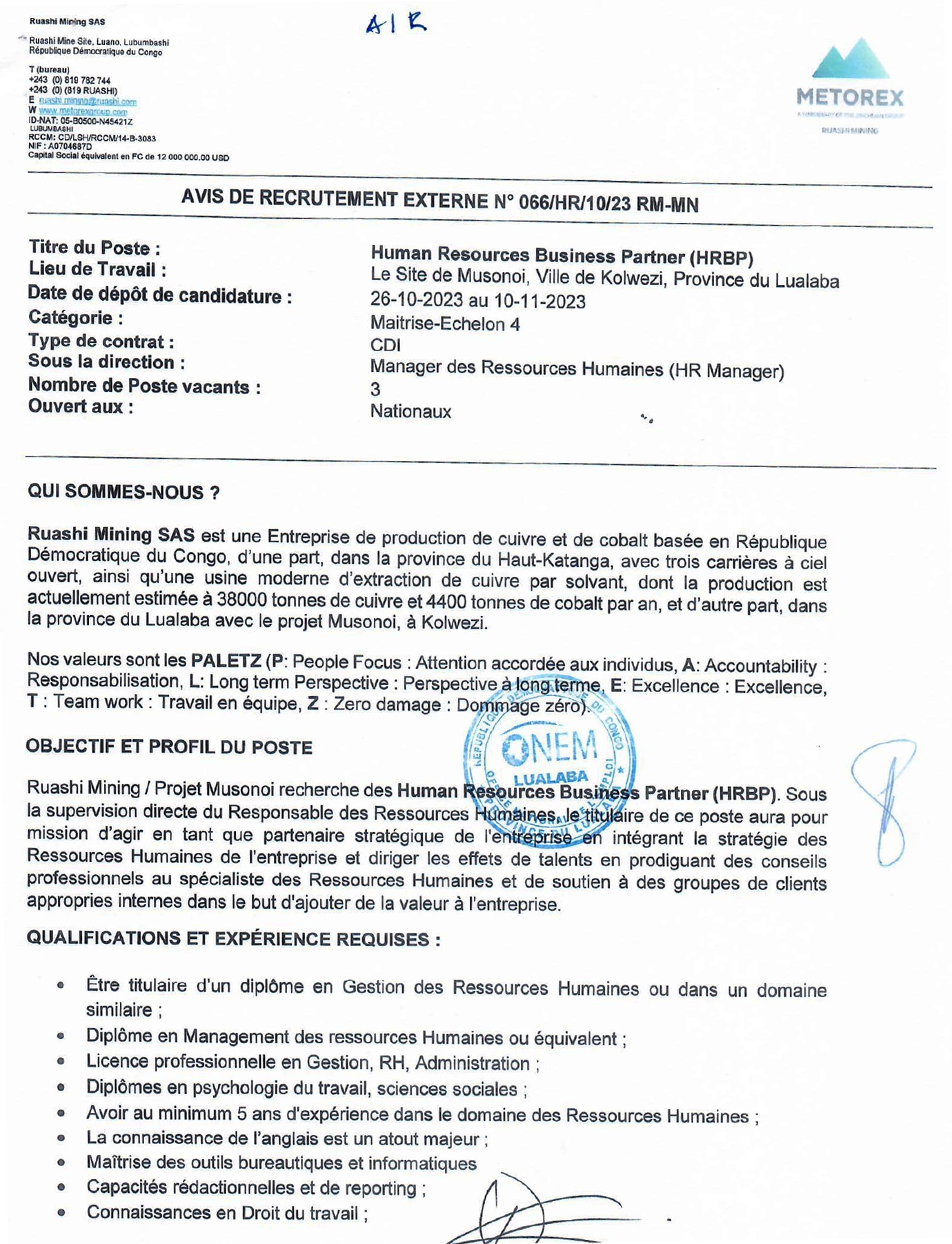 mediacongo.net - Offre d'emploi - Human Resources Business Partner