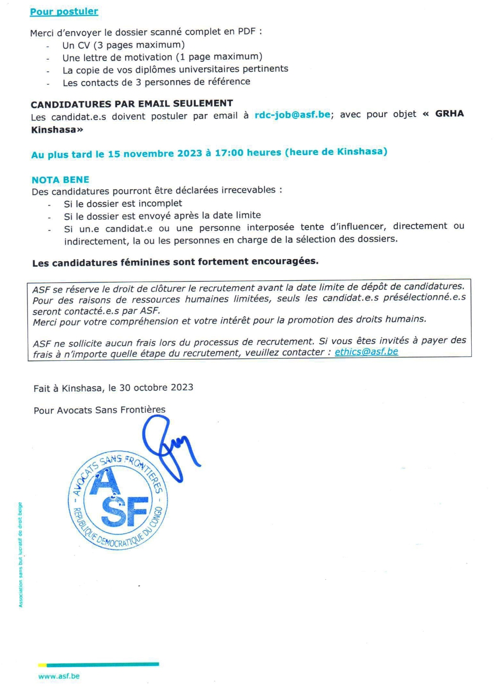 mediacongo.net - Offre d'emploi - Gestionnaire des Ressources Humaines et Administration