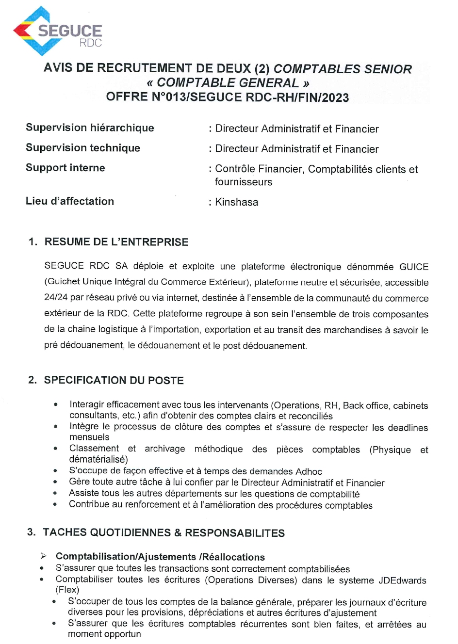 mediacongo.net - Offre d'emploi - Comptables Sénior