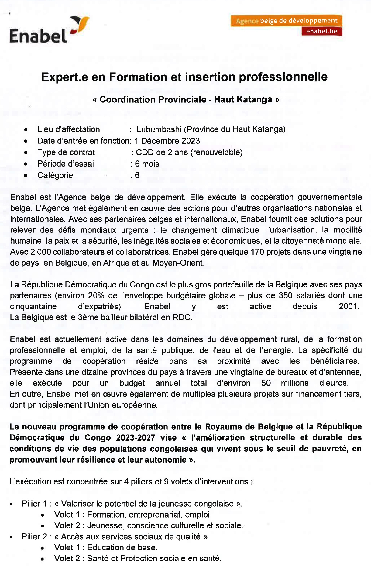 mediacongo.net - Offre d'emploi - Expert(e) en formation et insertion professionnelle