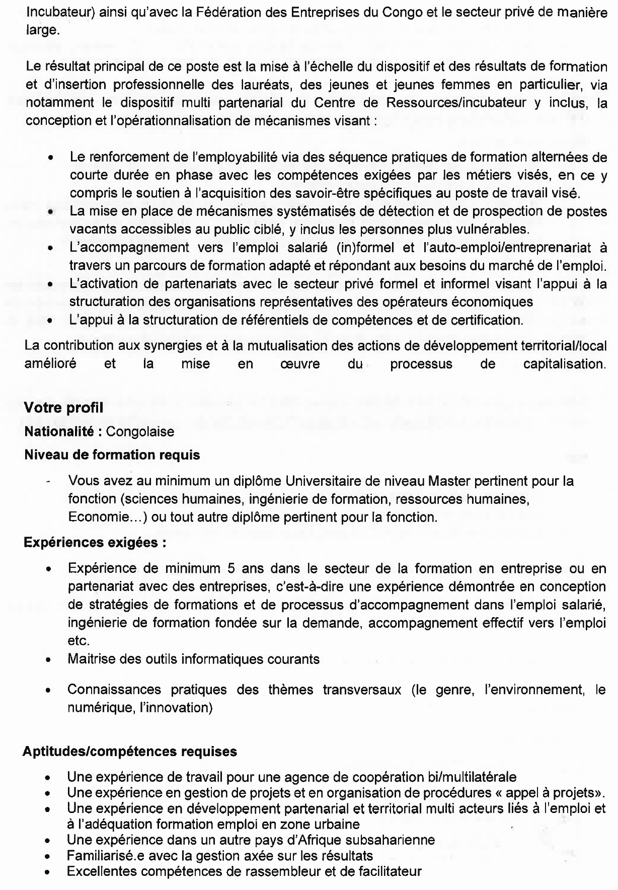 mediacongo.net - Offre d'emploi - Expert(e) en formation et insertion professionnelle