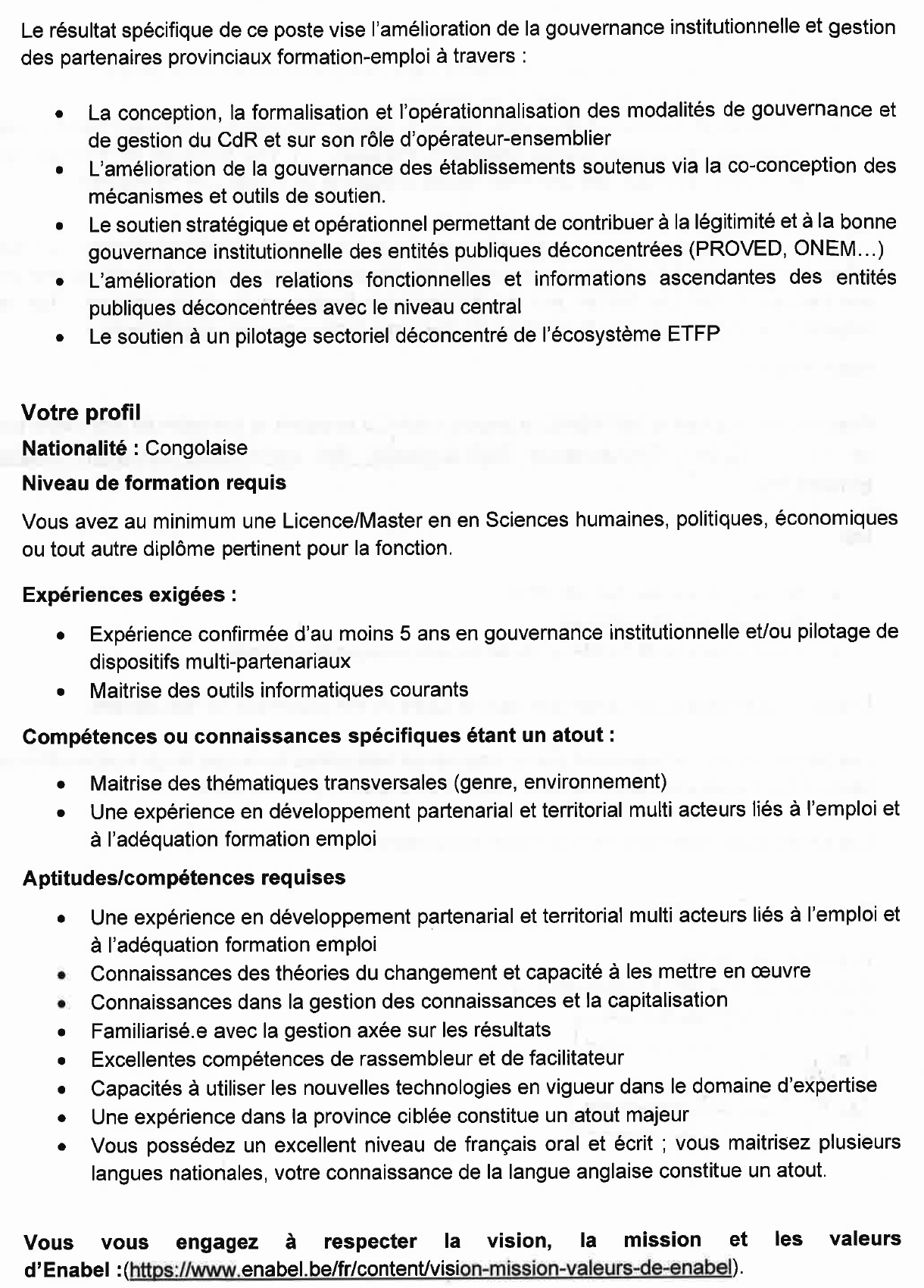 mediacongo.net - Offre d'emploi - Expert(e) en Gouvernement Institutionnelle des partenaires