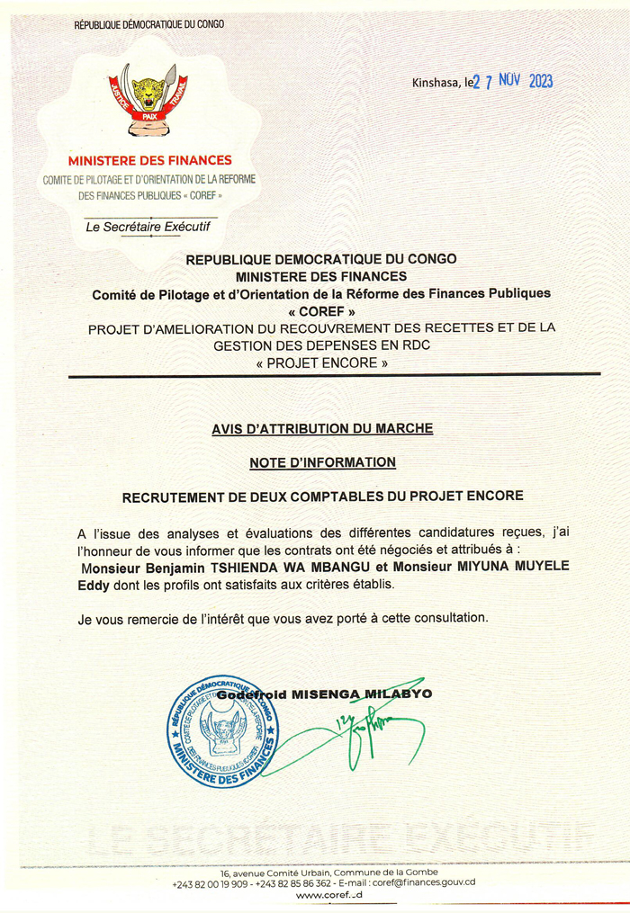mediacongo.net - Offre d'emploi - Attribution du marché : Comptables du ... mediacongo.net - Offre d'emploi - Attribution du marché : Comptables du ...